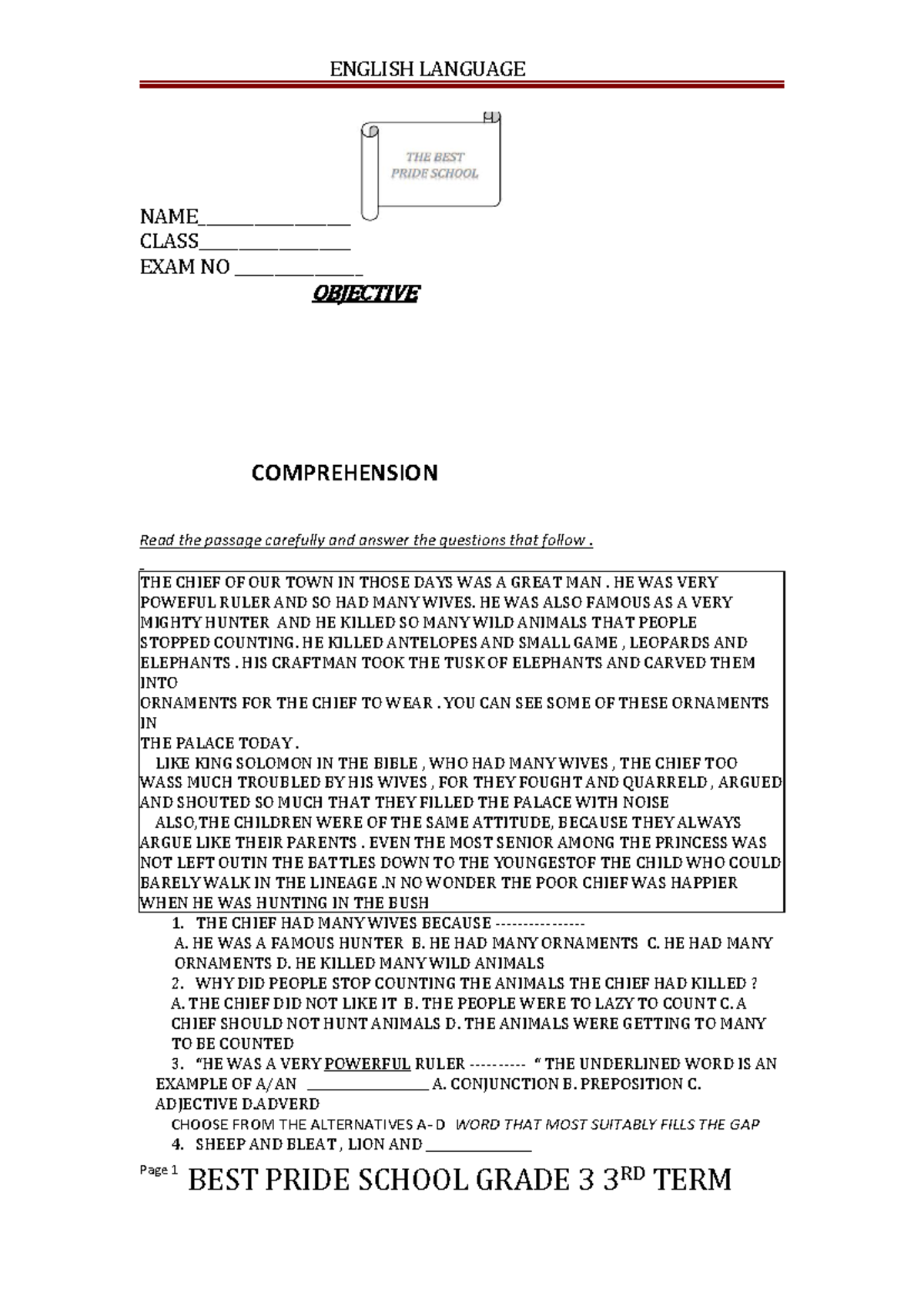 English 3RD TERM EXAM - Comprehension & Language Skills - Studocu
