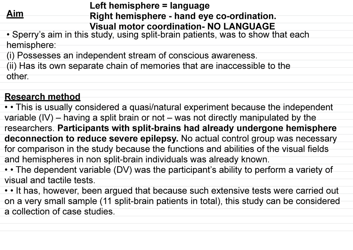 Sperry's Split-Brain Study (1968): Insights from Quasi-Experimentation ...