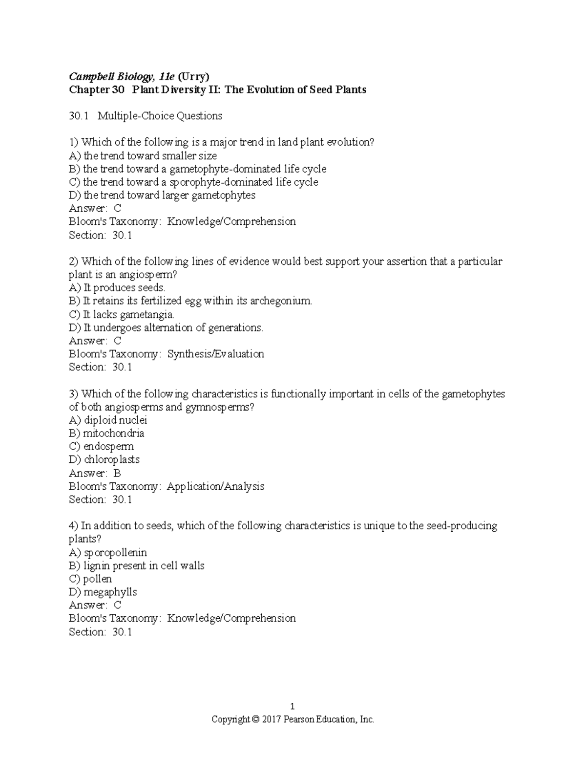 Chapter 30 - Plant Diversity II: Seed Plants MCQ Prep Guide - Studocu