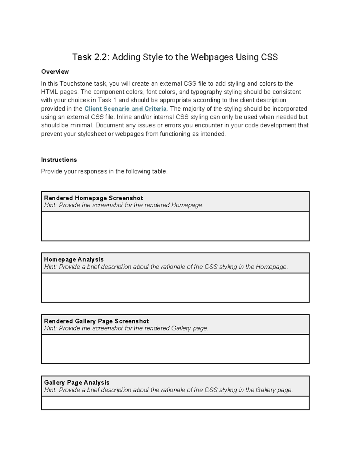 Touchstone Task 2.2: CSS Styling for Webpages Overview - Studocu