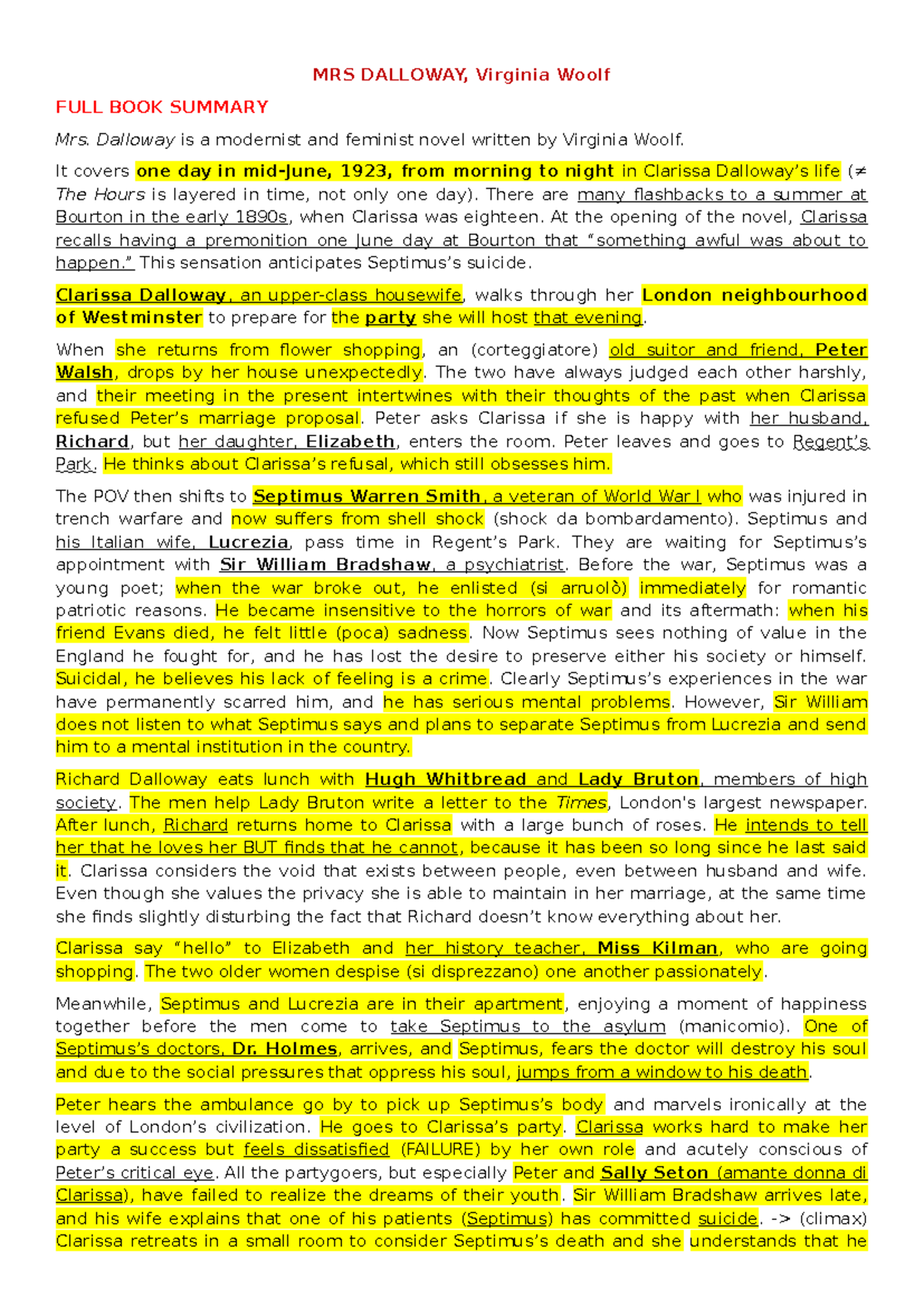 MRS DALLOWAY (ENG 101) Comprehensive Book Summary and Analysis - Studocu