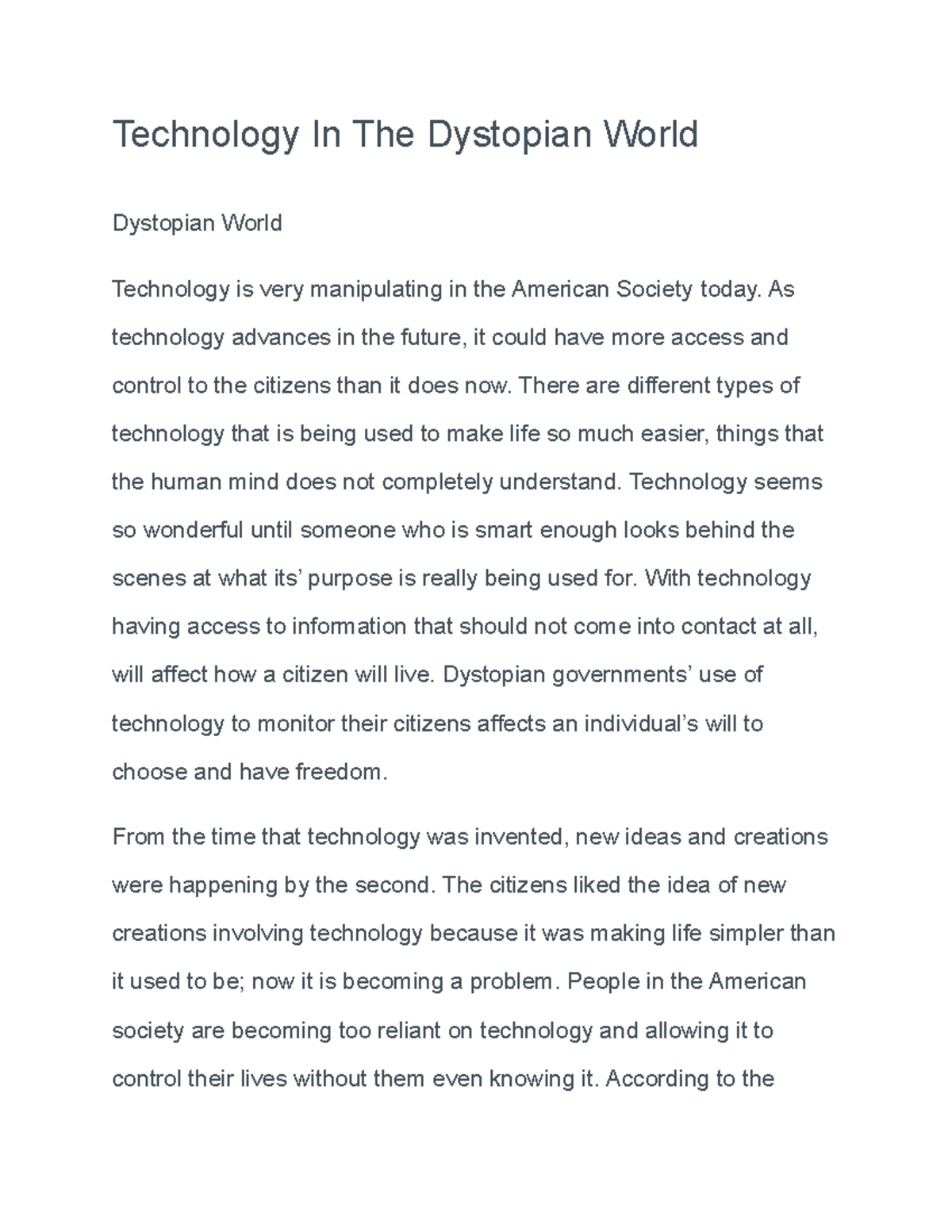Technology In The Dystopian World - Technology In The Dystopian World ...