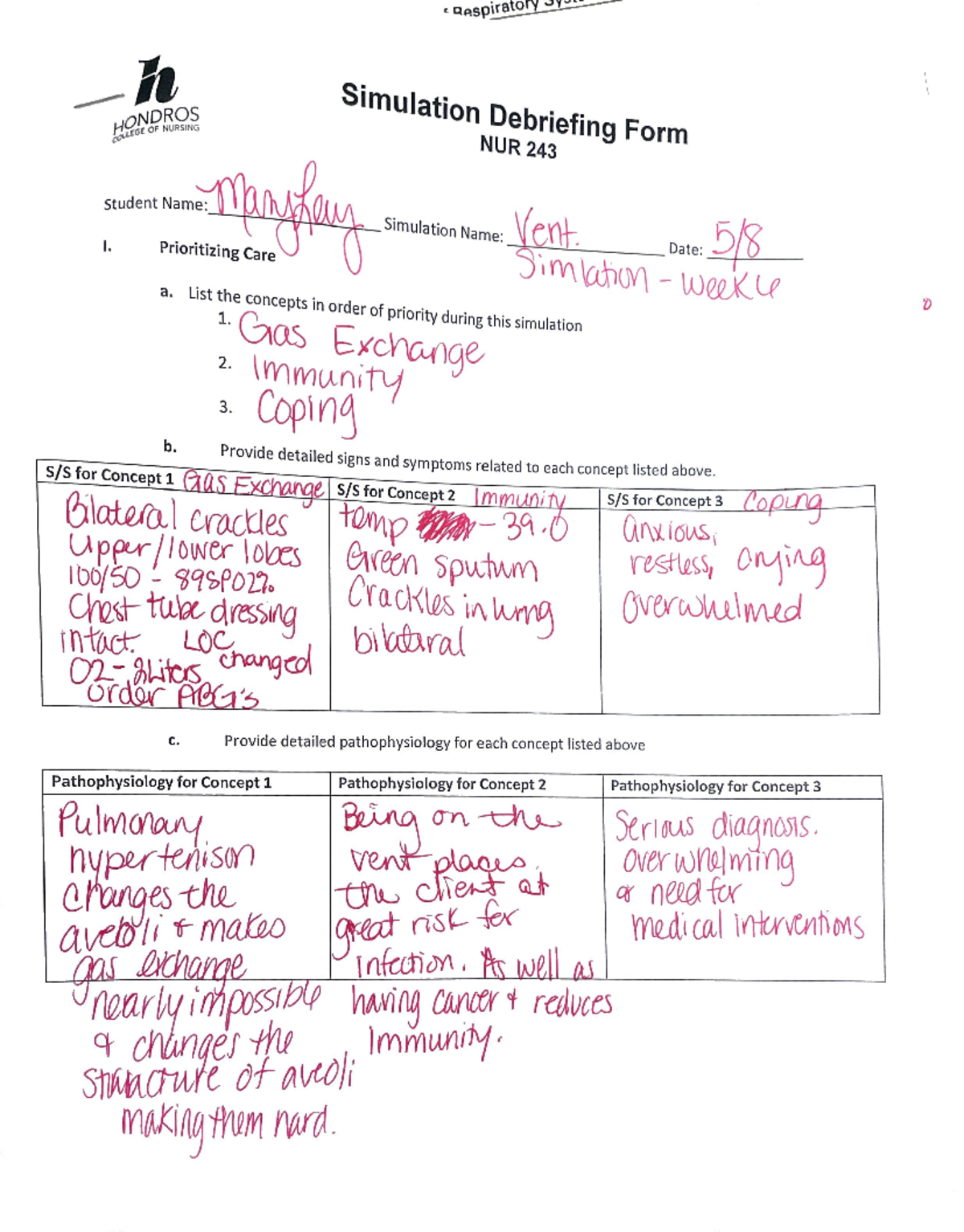 Debriefing NUR243 week 6 - Nur 212 - Studocu