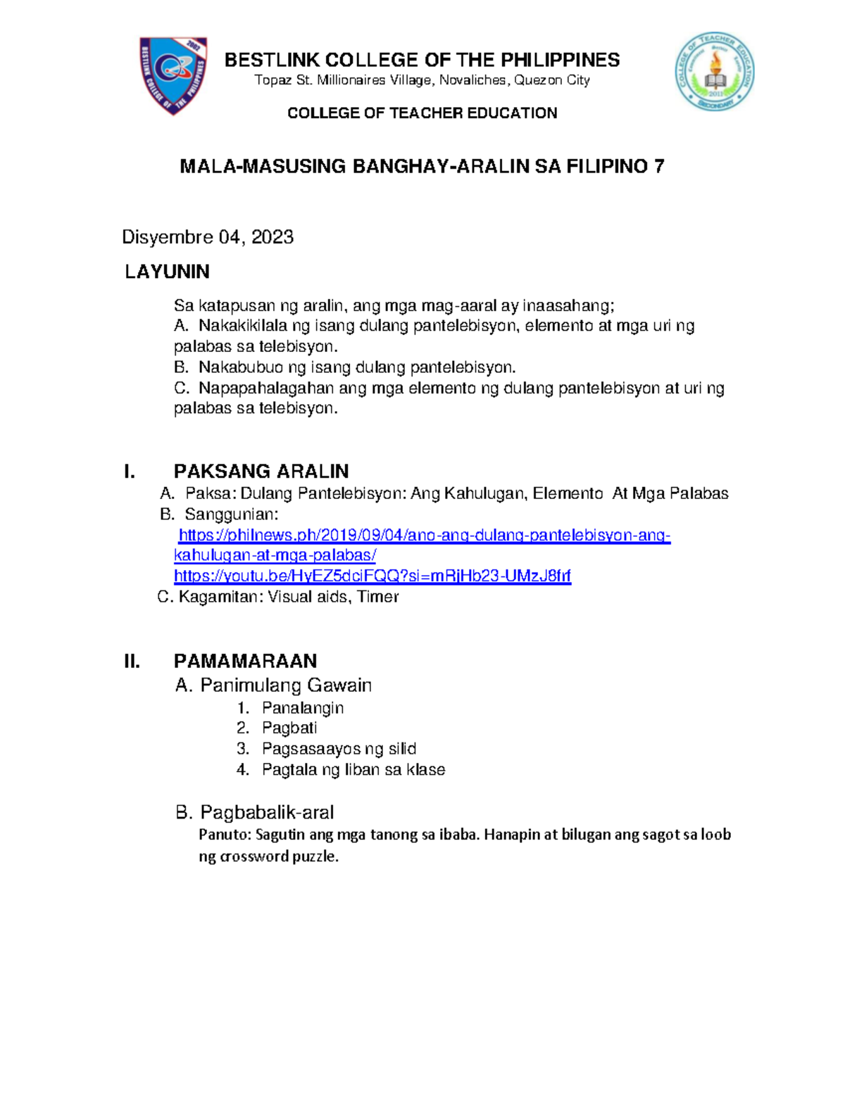 Revised-LP-FM7 - Semi- Detailed Lesson Plan - Topaz St. Millionaires ...