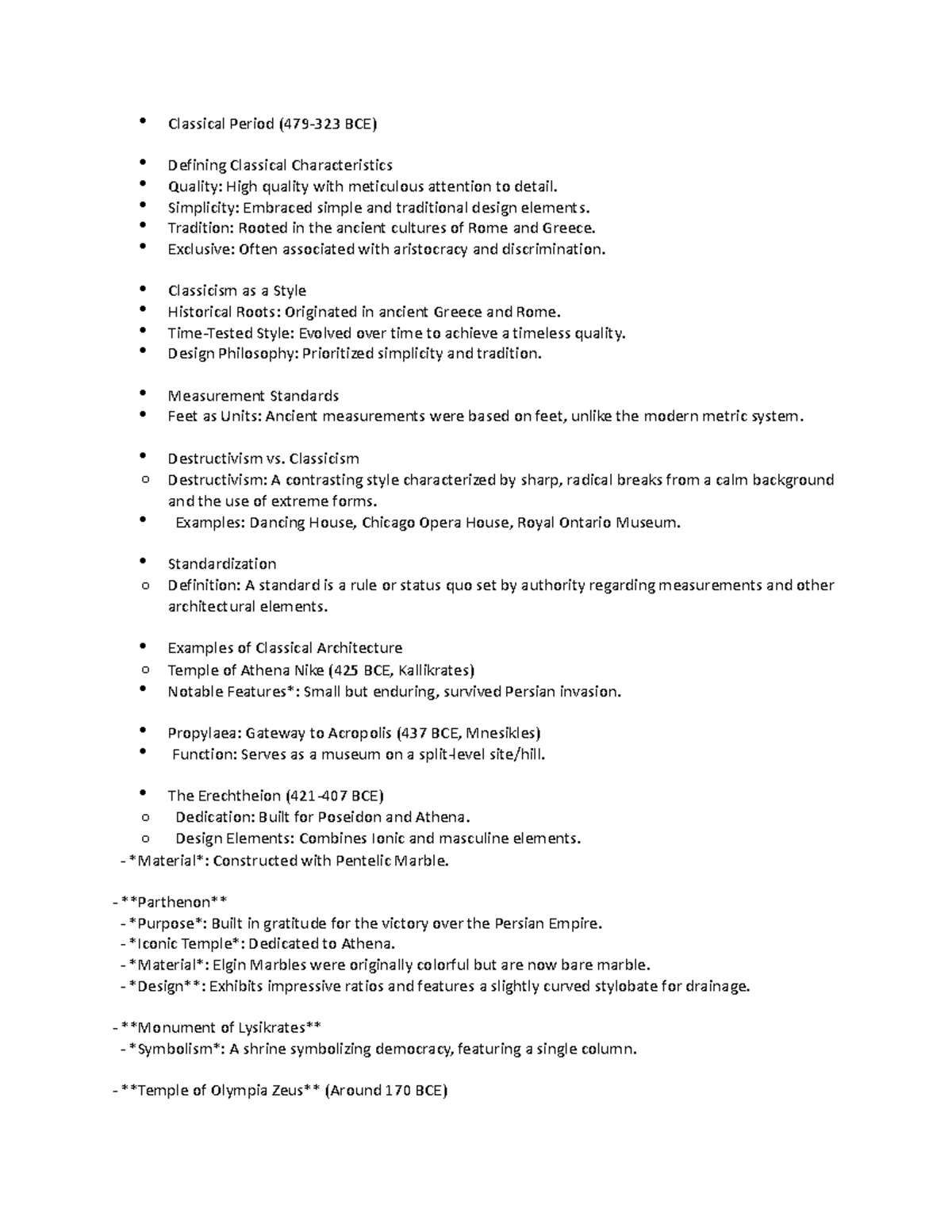 ARTH1200 4 - Lecture Notes on Classical Architecture and Design - Studocu