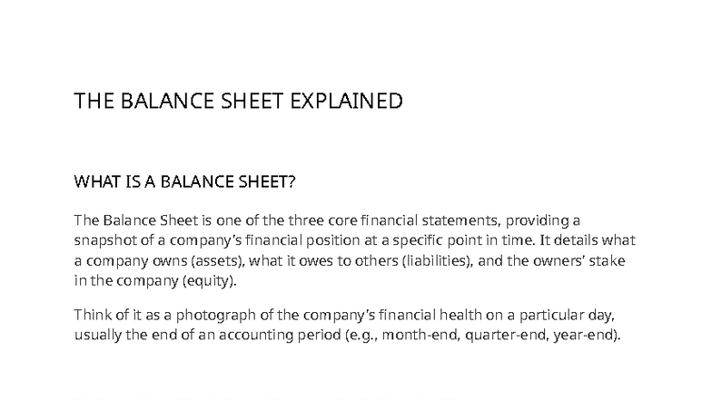 Balance Sheet Overview for Exam Review - ACCT 101 - Studocu