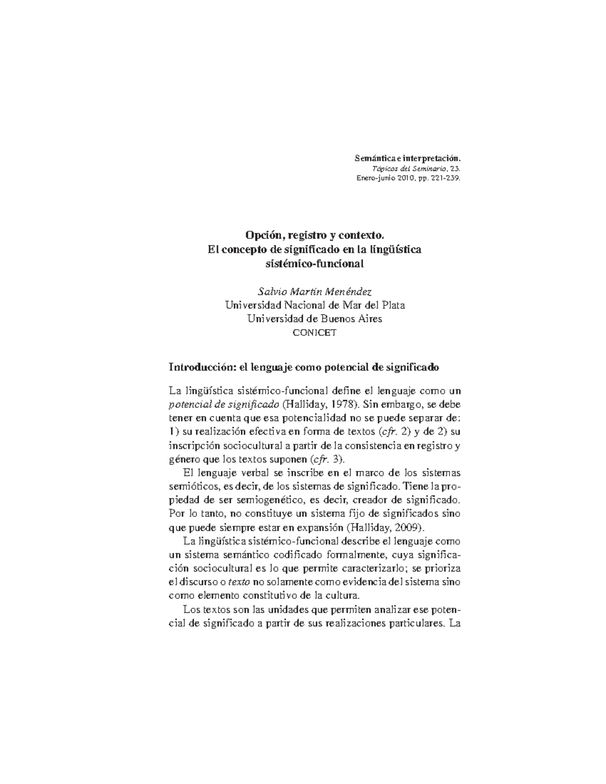 Opción, Registro y Contexto: Análisis Semántico en Lingüística 221 ...