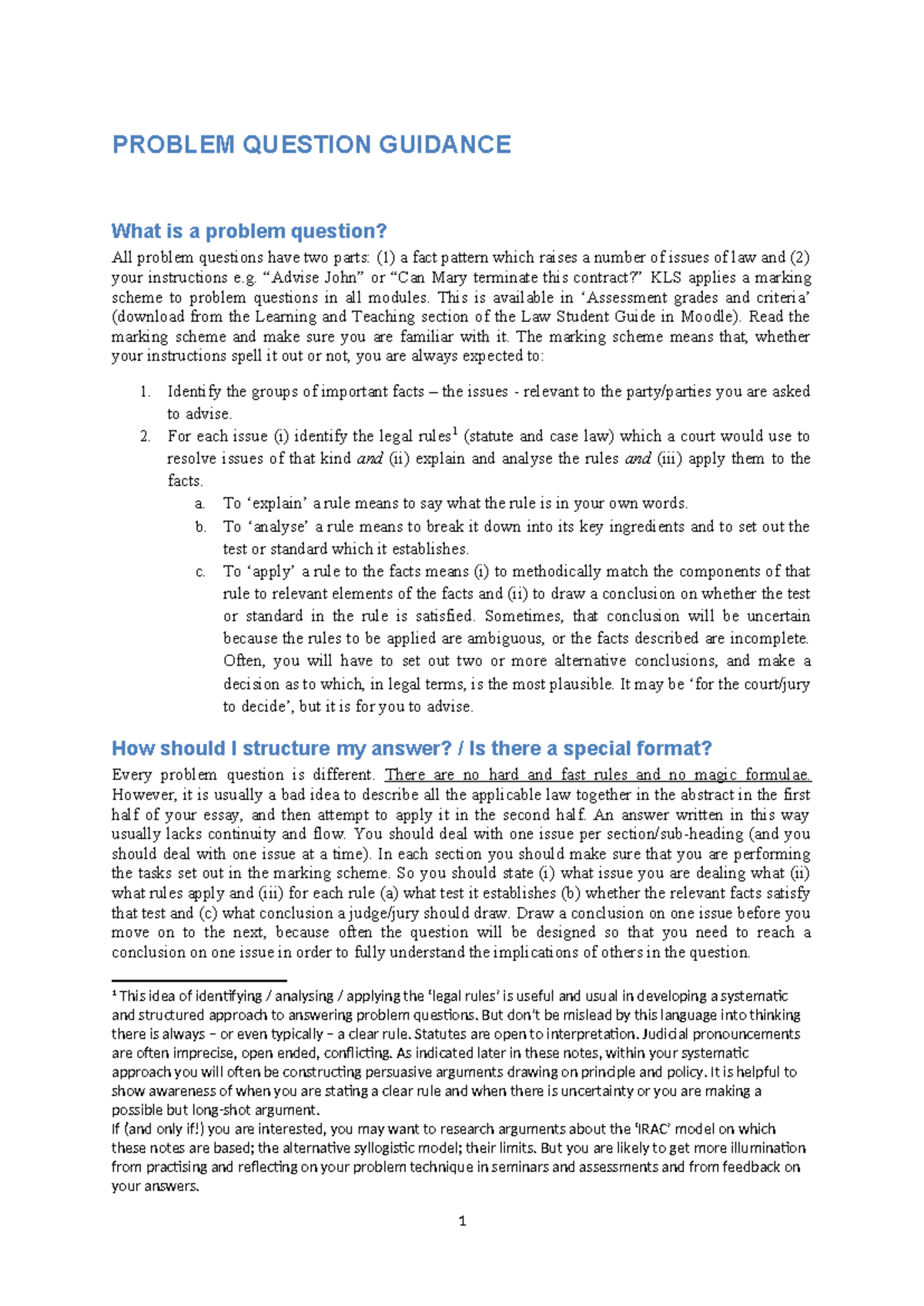 KLS Problem Question Guidance: Tips for Effective Legal Analysis - Studocu
