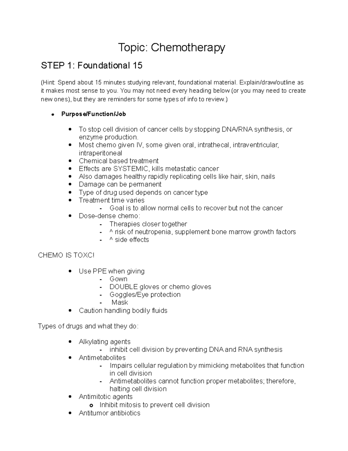 SSBS Chemotherapy - Study Notes - Topic: Chemotherapy STEP 1 ...