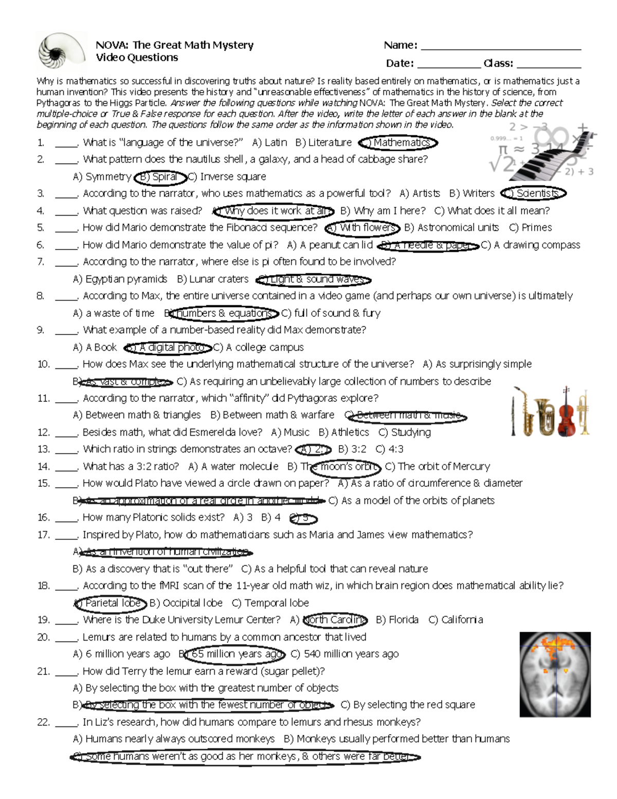 NOVA-Great Math Mystery Video Worksheet - Talen Houck's Guide - Studocu