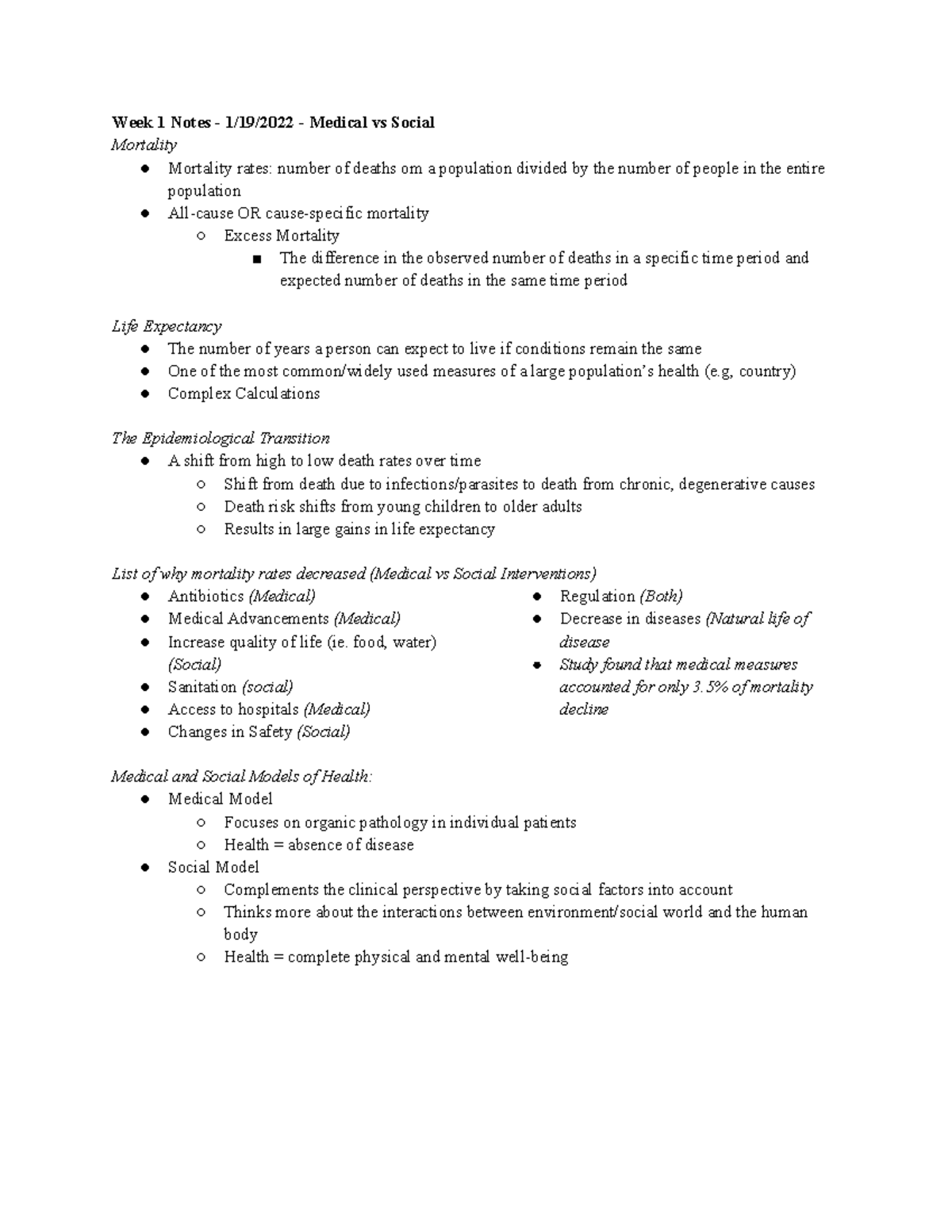 SOC 1020 W-01 Contemporary Social Issues Notes - Week 1 Notes - 1/19 ...