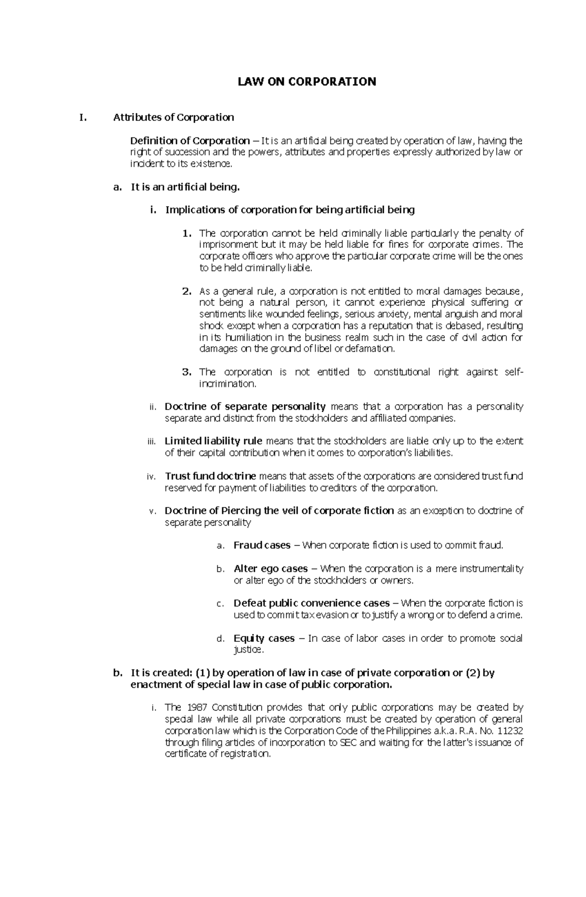 LAW 101: Understanding the Attributes and Governance of Corporations ...