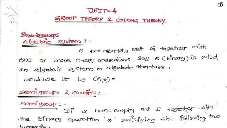 Unit -4 Group Theory - Good - 1 GROUP THEORY CODING THEORY Algebric system A set G together with ...