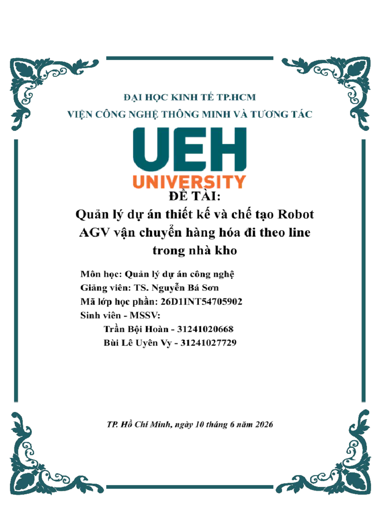 Quản Lý Dự Án Robot AGV Vận Chuyển Hàng Hóa Tự Động - Studocu