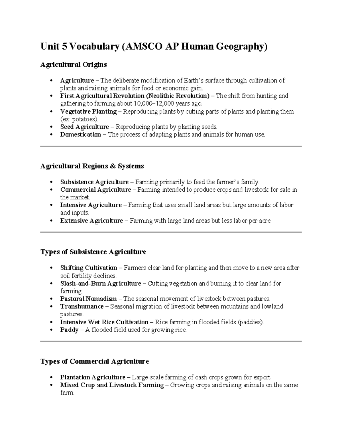 Unit 5 Vocabulary Overview (AMSCO AP Human Geography) - Studocu