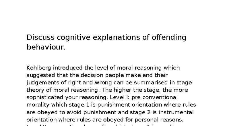 Cognitive Explanations of Offending Behaviour: A Study Overview - Studocu