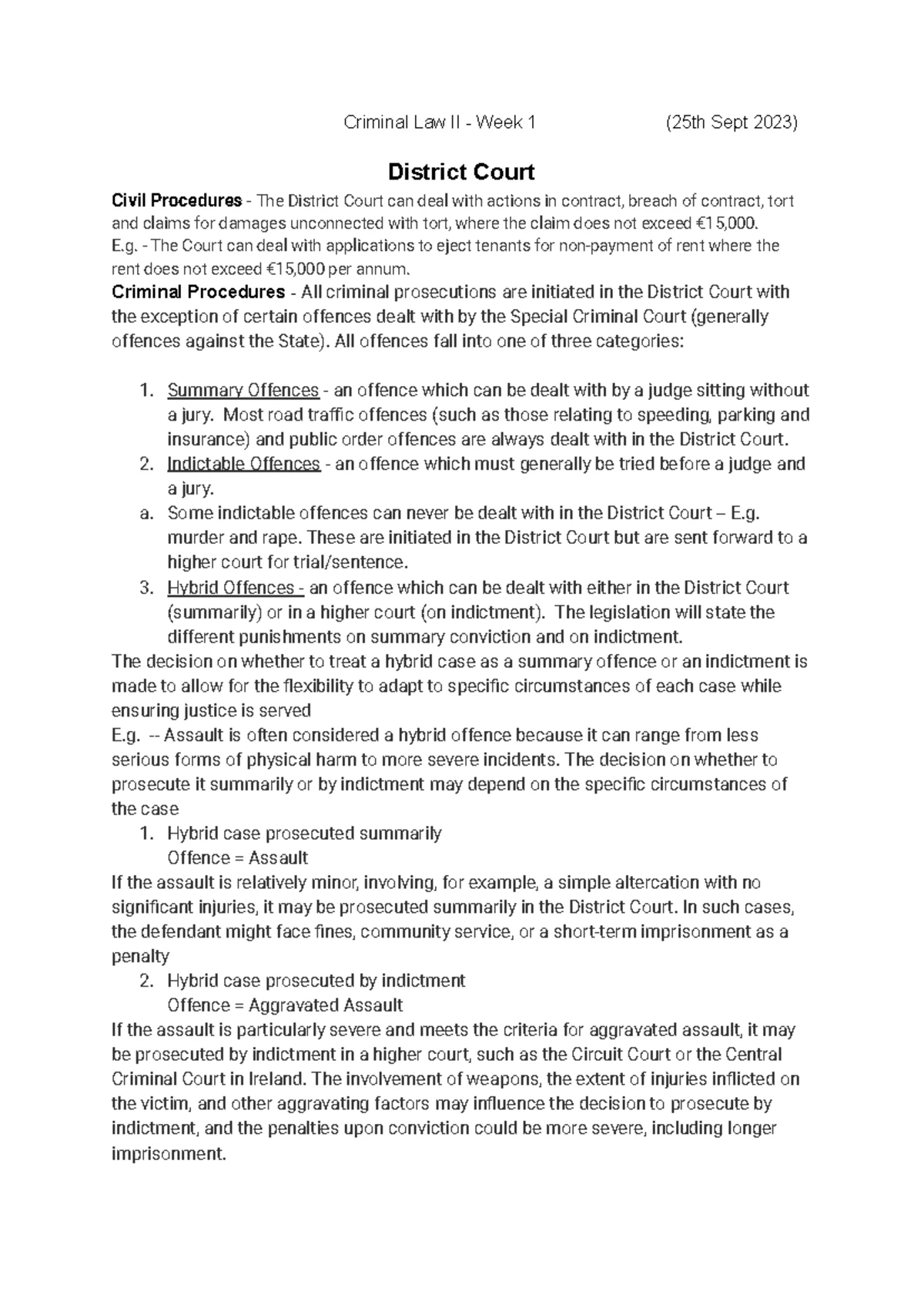 The types of Courts - Criminal Law II - Week 1 (25th Sept 2023 ...