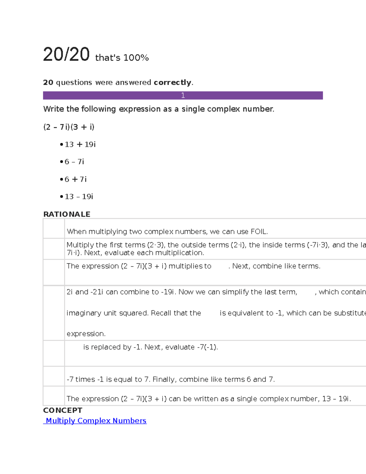 Sophia Learning - Milestone 4: Complex Numbers & Quadratic Functions ...