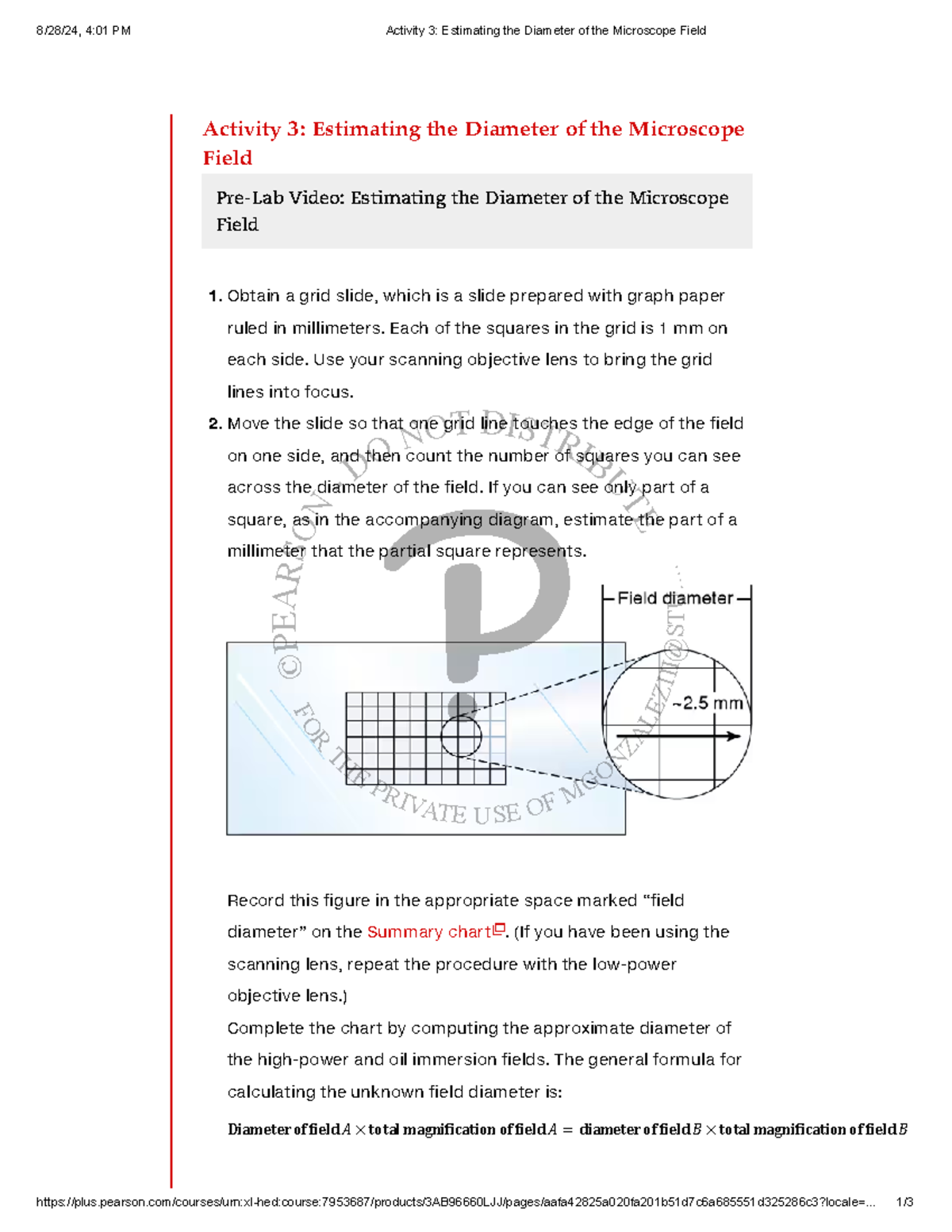 Activity 3: Estimating the Microscope Field Diameter (Course 6) - Studocu