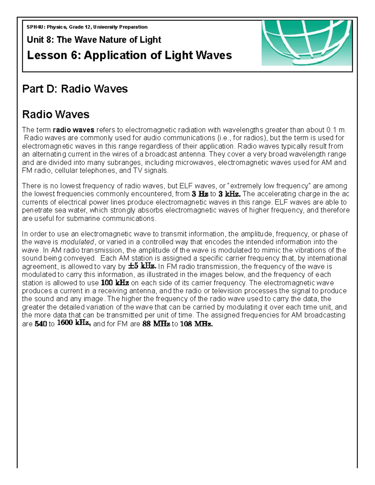 SPH4U: Grade 12 Physics Unit 8 Lesson 6 - Radio Waves Explained - Studocu