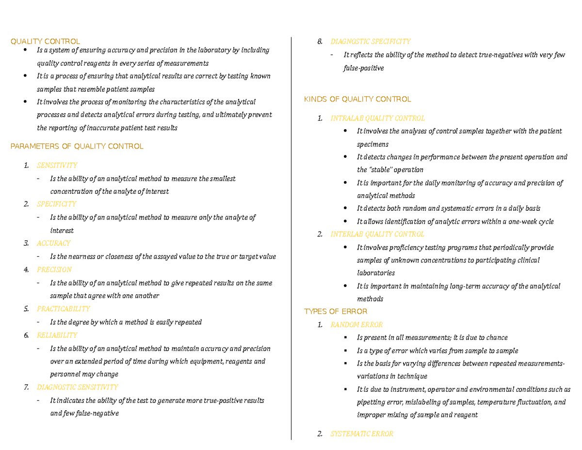 Quality Control Parameters and Statistics Overview for Lab Testing ...