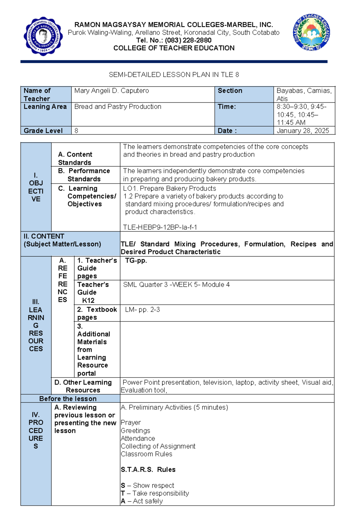 TLE-Standard Mixing Procedures - RAMON MAGSAYSAY MEMORIAL COLLEGES ...