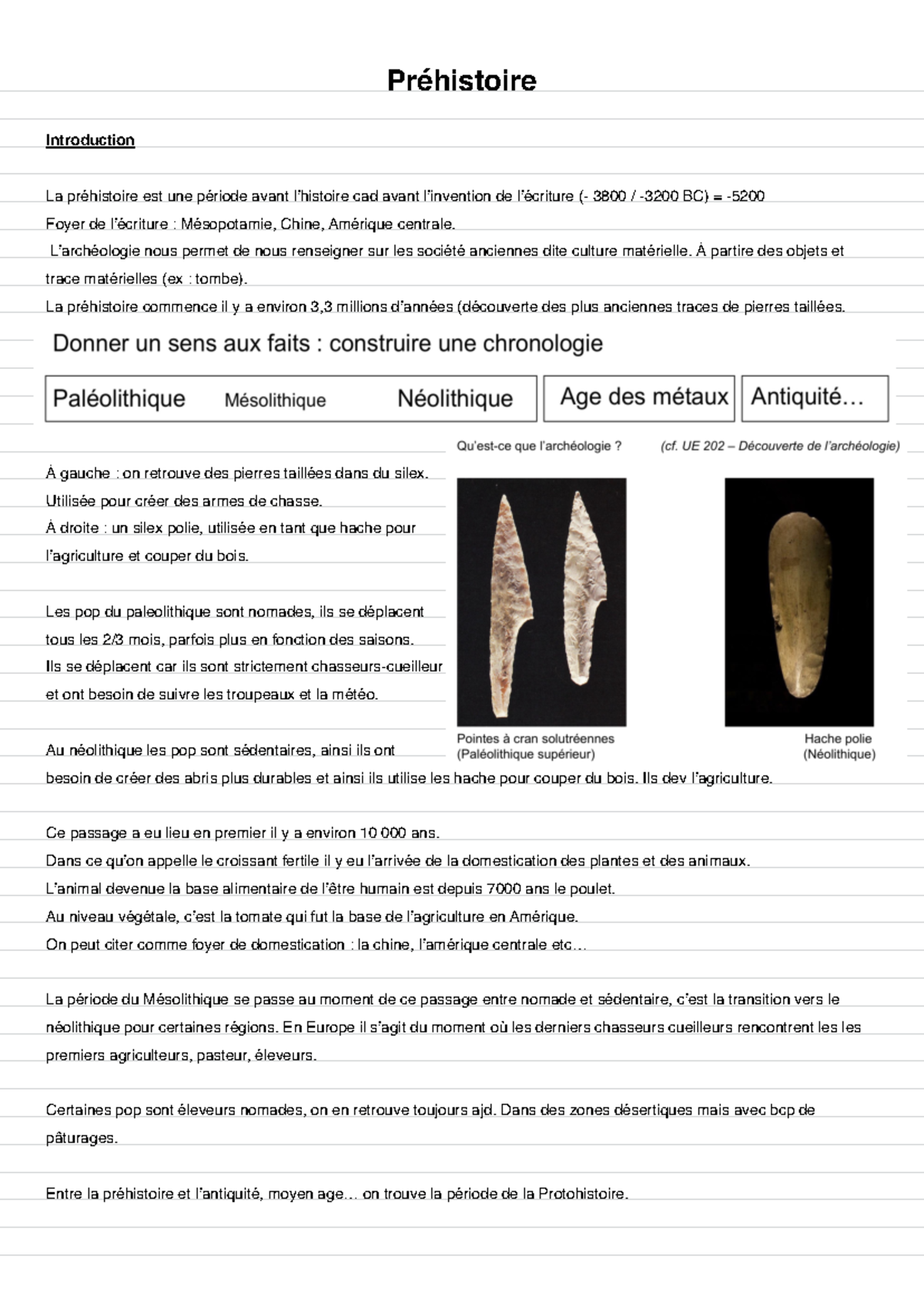 CM1 - Préhistoire - Notes de cours sur l'intro et le chapitre 1 - Studocu