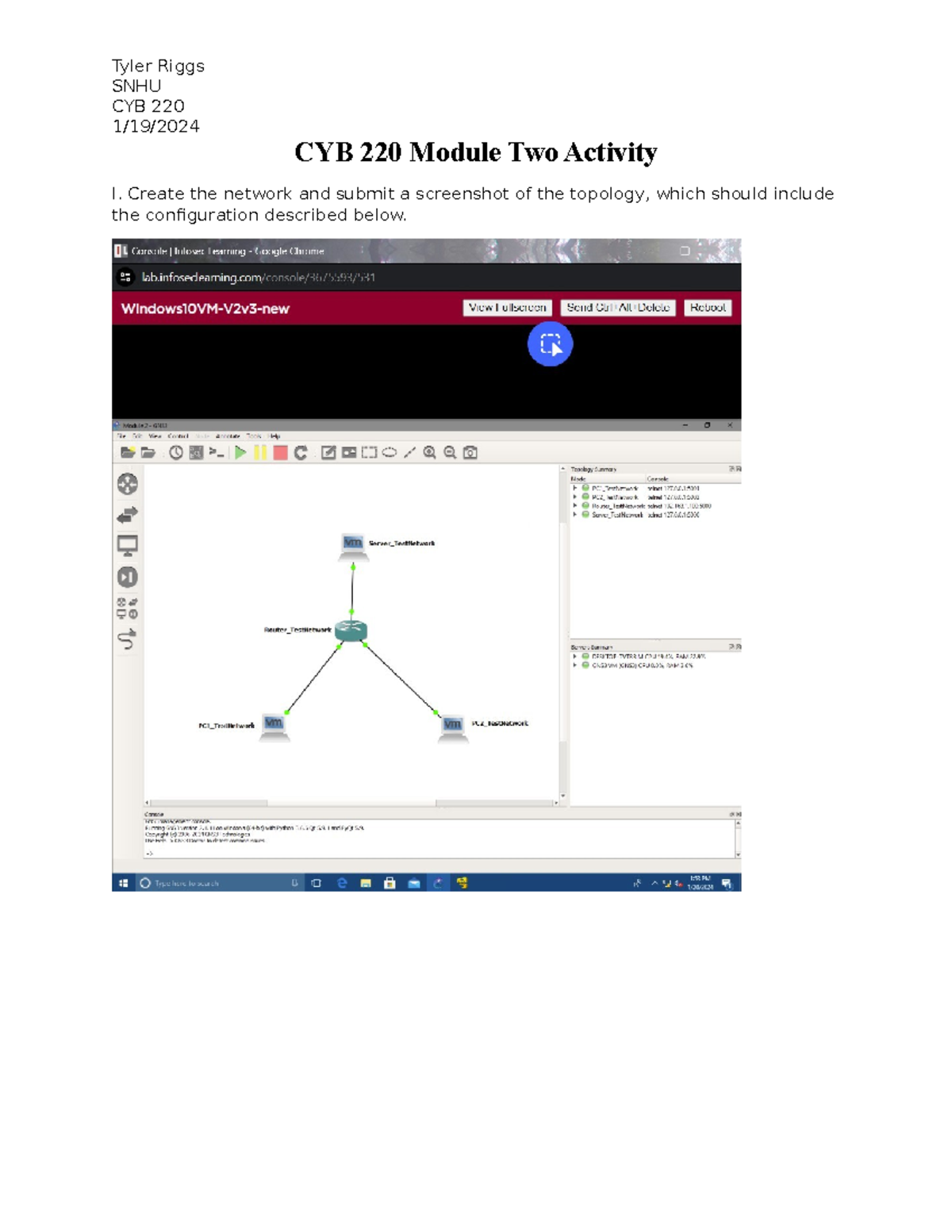 CYB 220 Module Two Activity: Network Configuration & Testing Guide ...