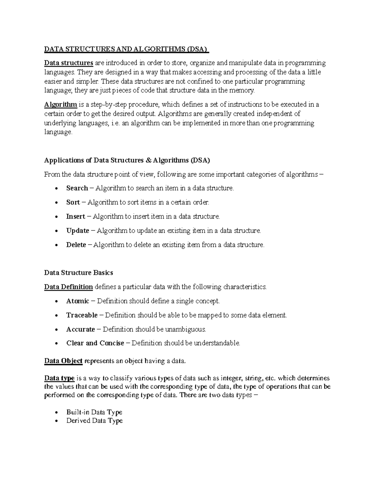 Data Structures And Algorithms Week 1 1 Data Structures And