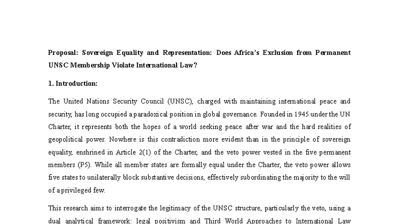 Proposal: Sovereign Equality and the Veto Power in the UNSC - Studocu
