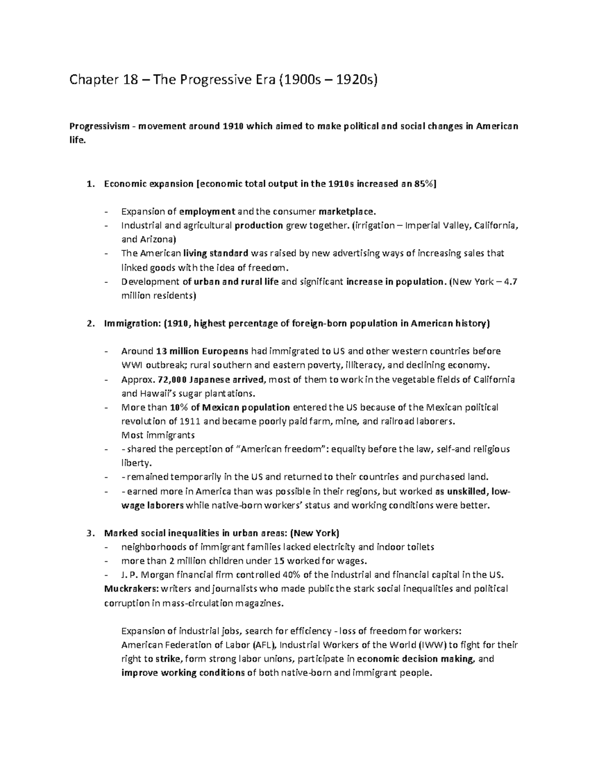 Chapter 18 - The Progressive Era - Chapter 18 – The Progressive Era (1900s – 1920s ...