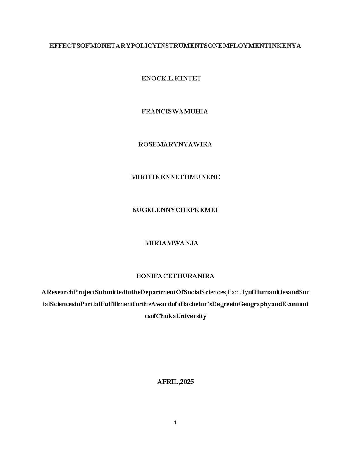 Effects of Monetary Policy Instruments on Employment in Kenya (SS 2025 ...