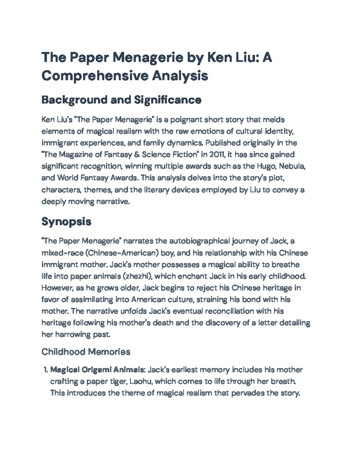 In-Depth Analysis of Cultural Identity in "The Paper Menagerie" (ENG ...