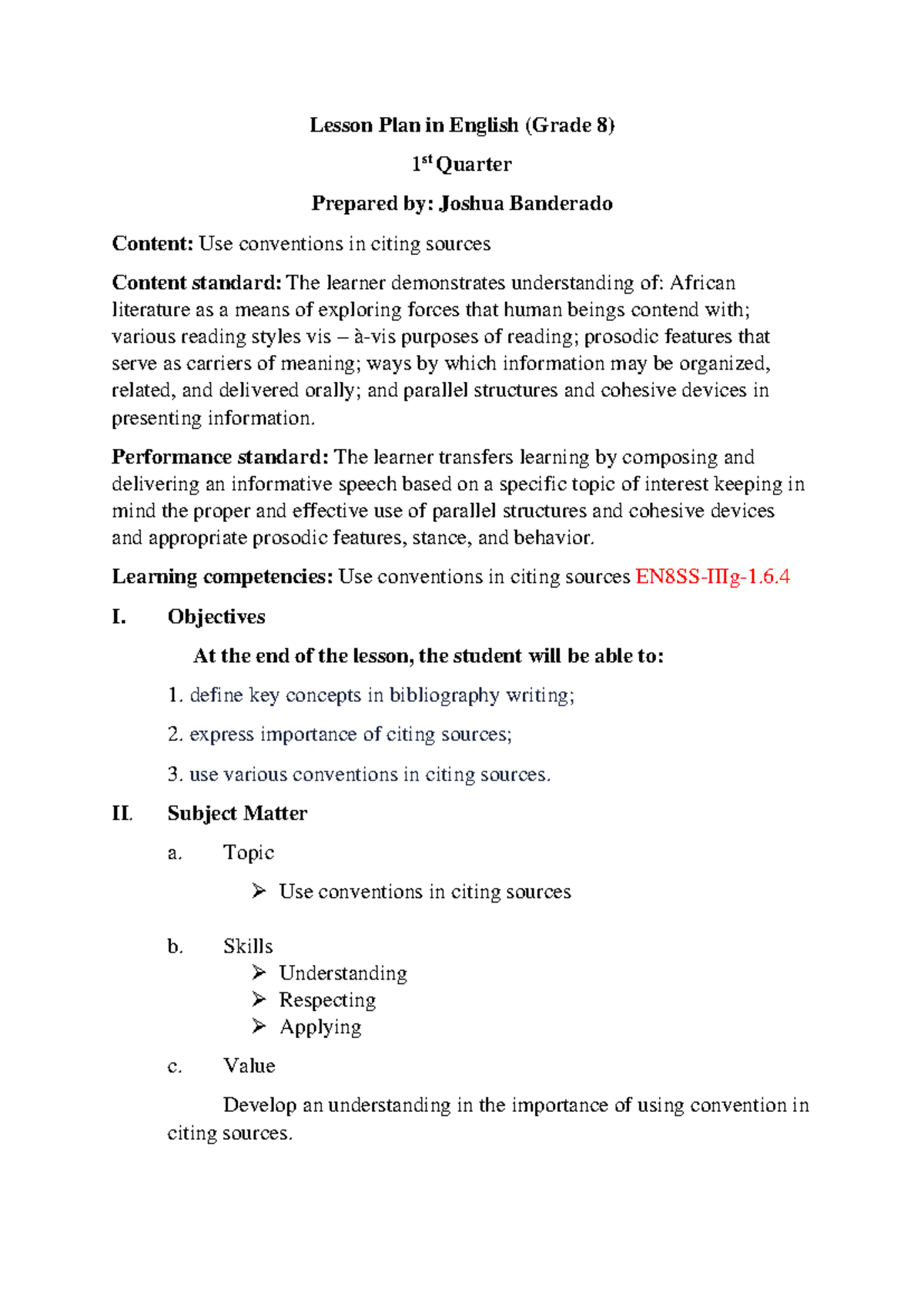 Revised LP IN English FOR FS2 - Lesson Plan in English (Grade 8 ) 1 st ...