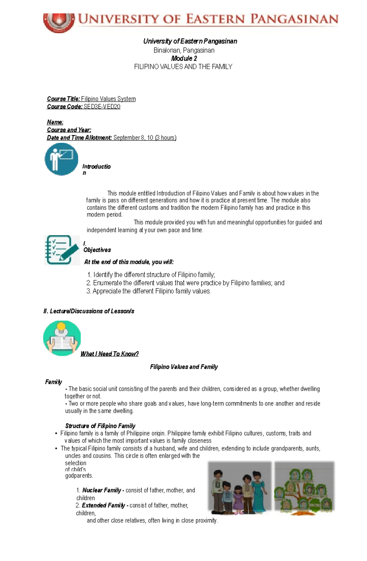Module 2: Understanding Filipino Values and Family Systems (SED3E-VED ...