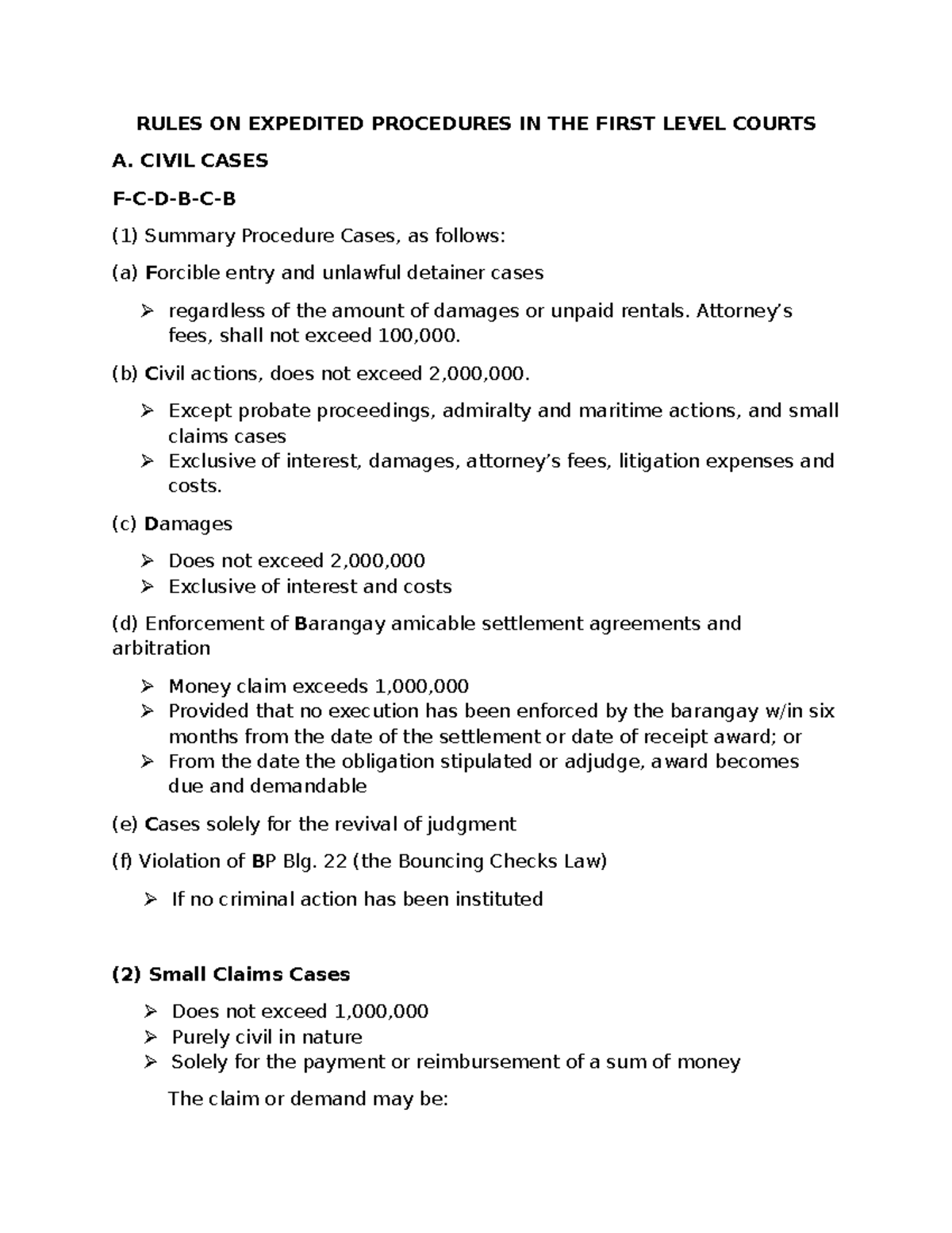 Notes on Expedited Procedures in First Level Courts: Civil & Small ...