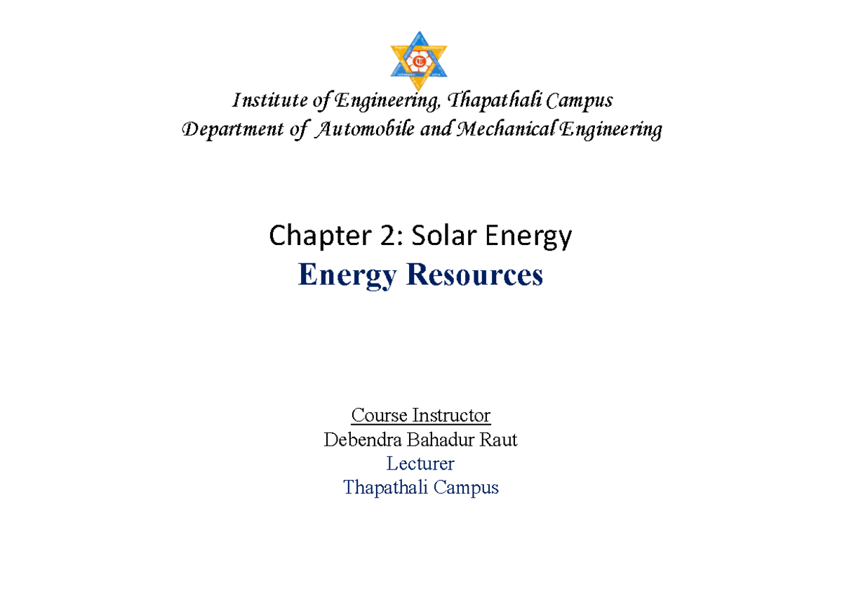 Solar Energy Lecture 1: Key Concepts and Measurements - Studocu