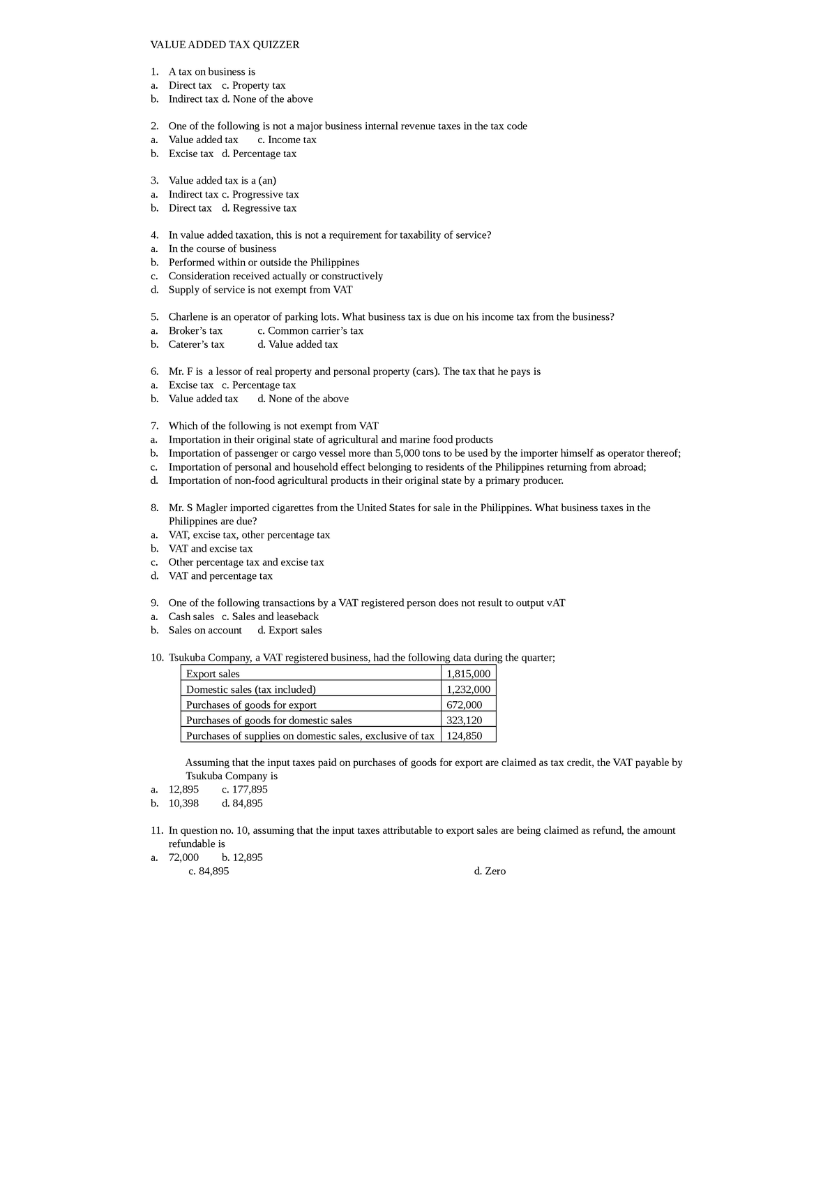 VAT Quizzer: Understanding VAT Payable and Tax Requirements - Studocu