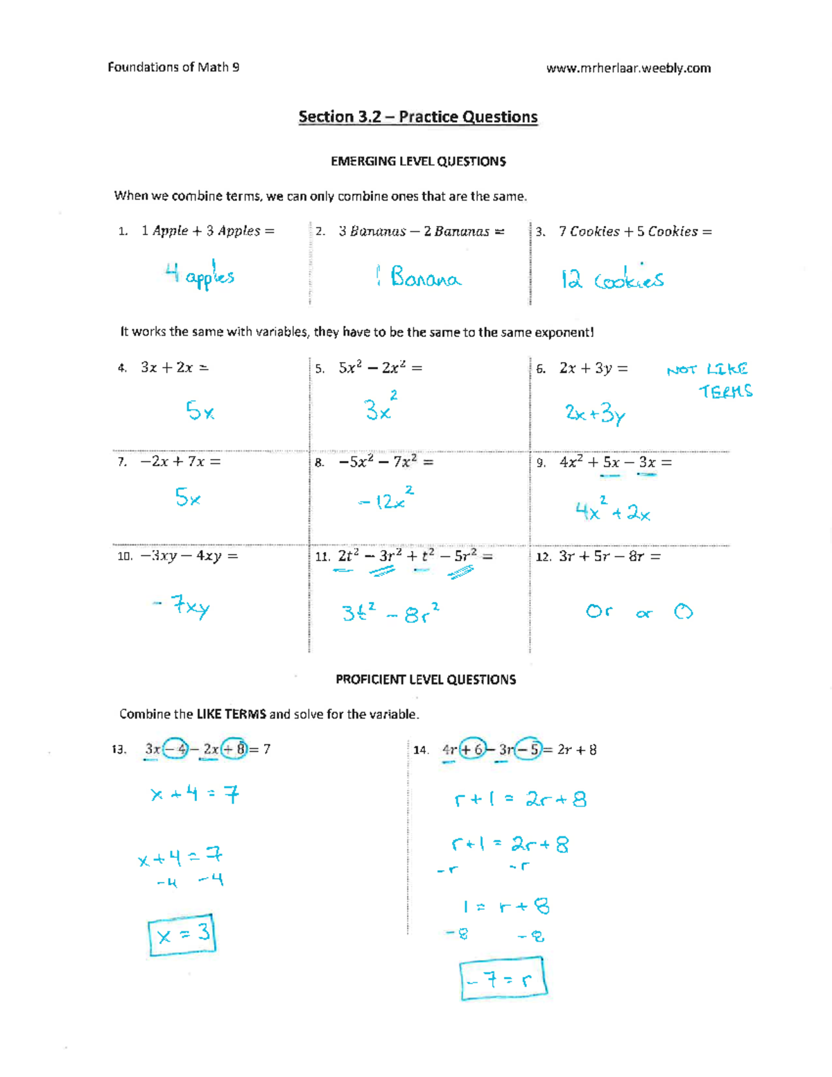 Foundations of Math 9: Section 3.2 Practice Questions and Work Program ...