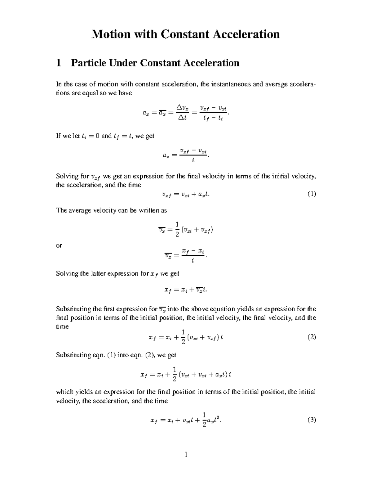 Constant Acceleration in Motion - Key Concepts and Examples - Studocu