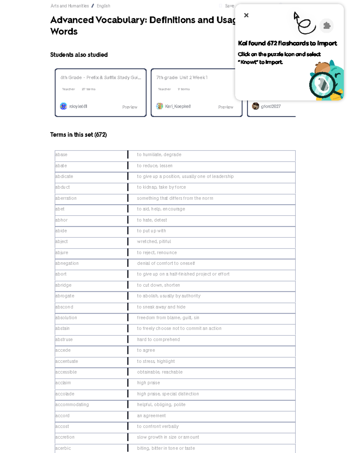 Advanced Vocabulary: Definitions & Usage of Key Words (Flashcards ...