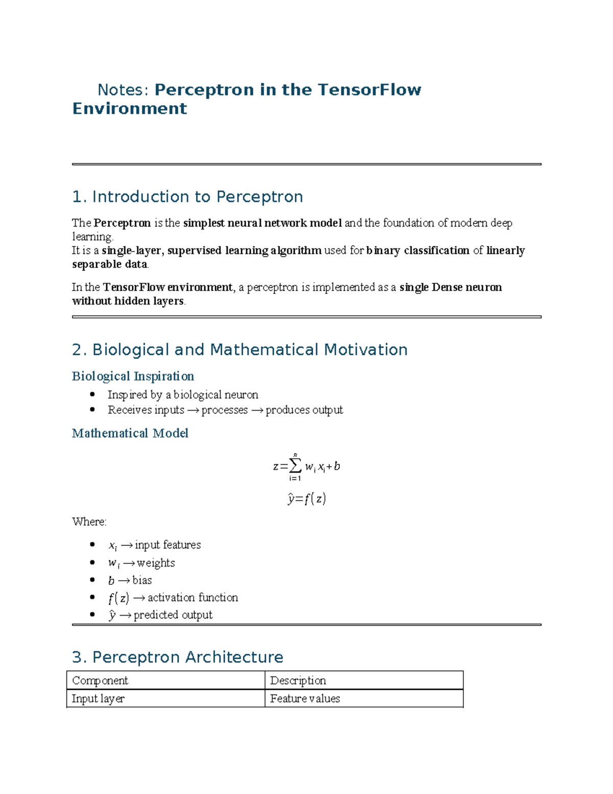 Perceptron Implementation in TensorFlow: A Comprehensive Guide - Studocu