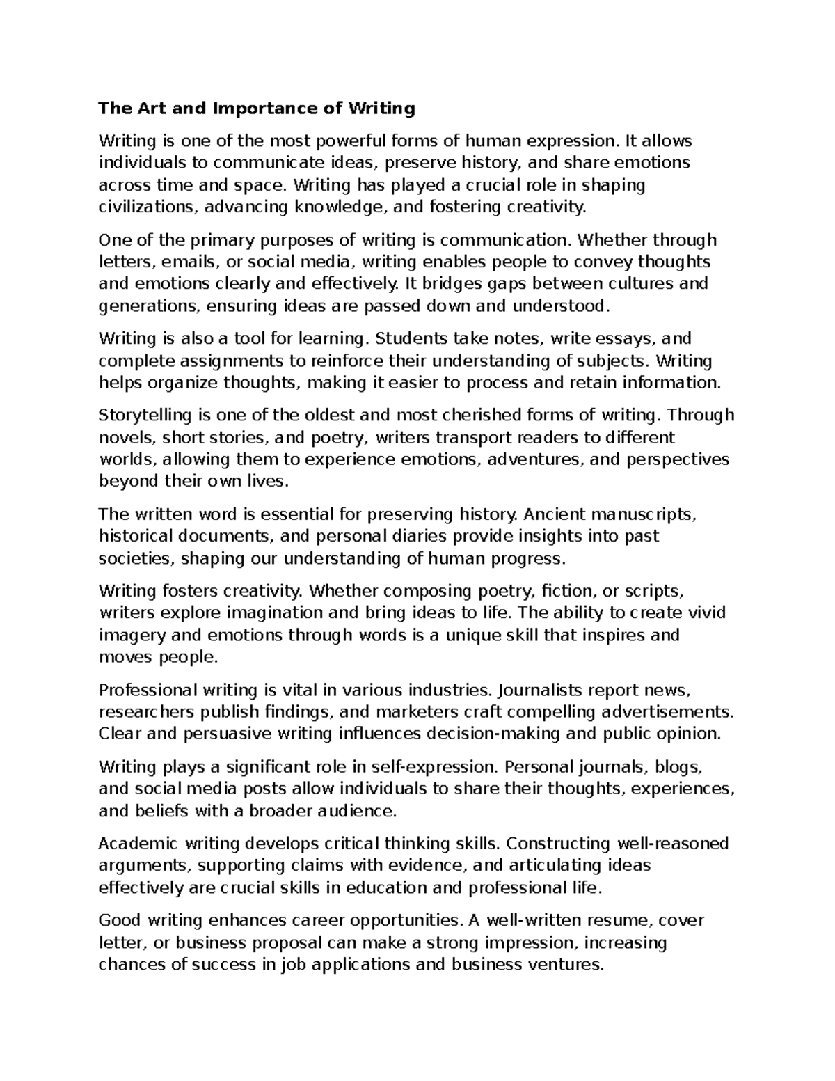 The Art and Importance of Writing - The Art and Importance of Writing ...