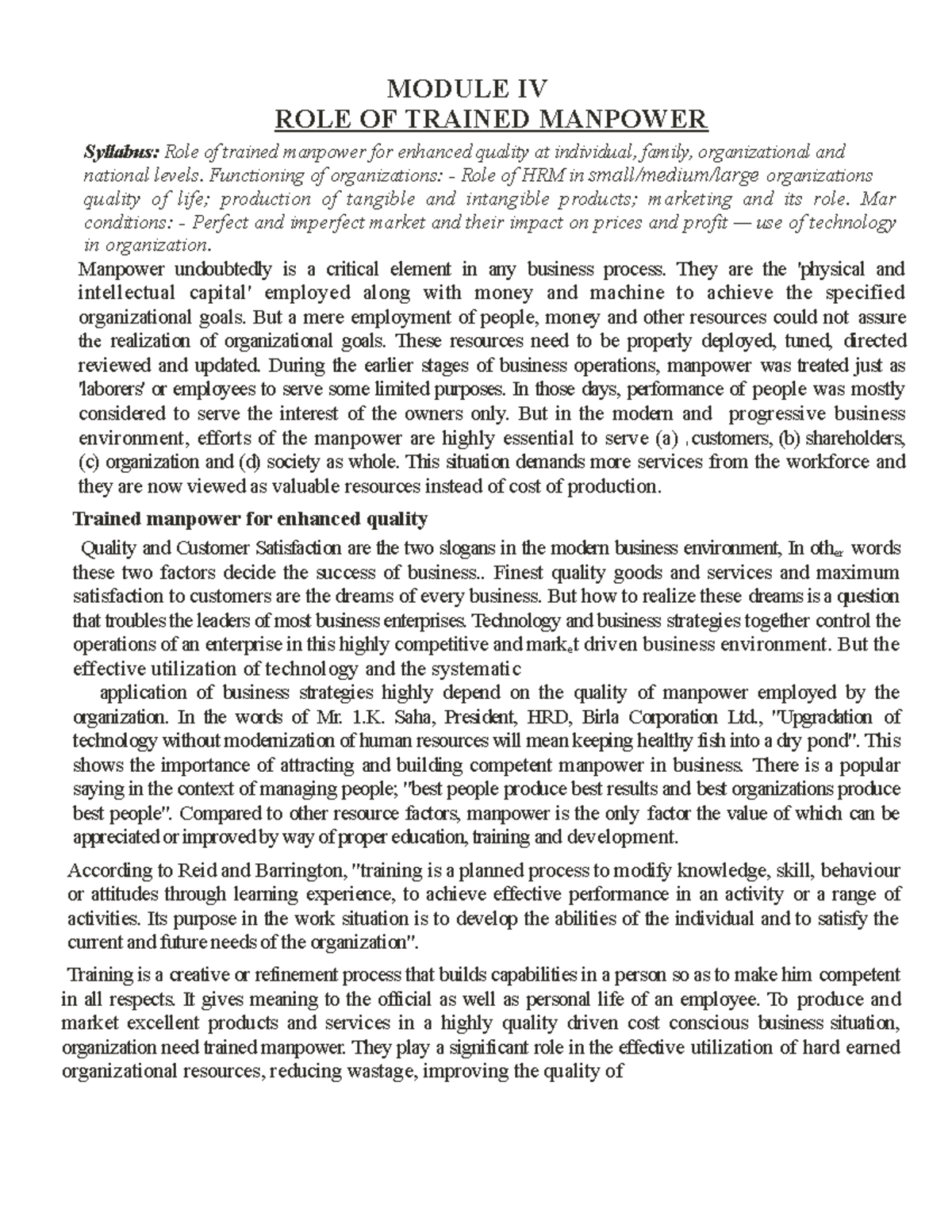 Role of trained Man power - MODULE IV ROLE OF TRAINED MANPOWER Syllabus ...