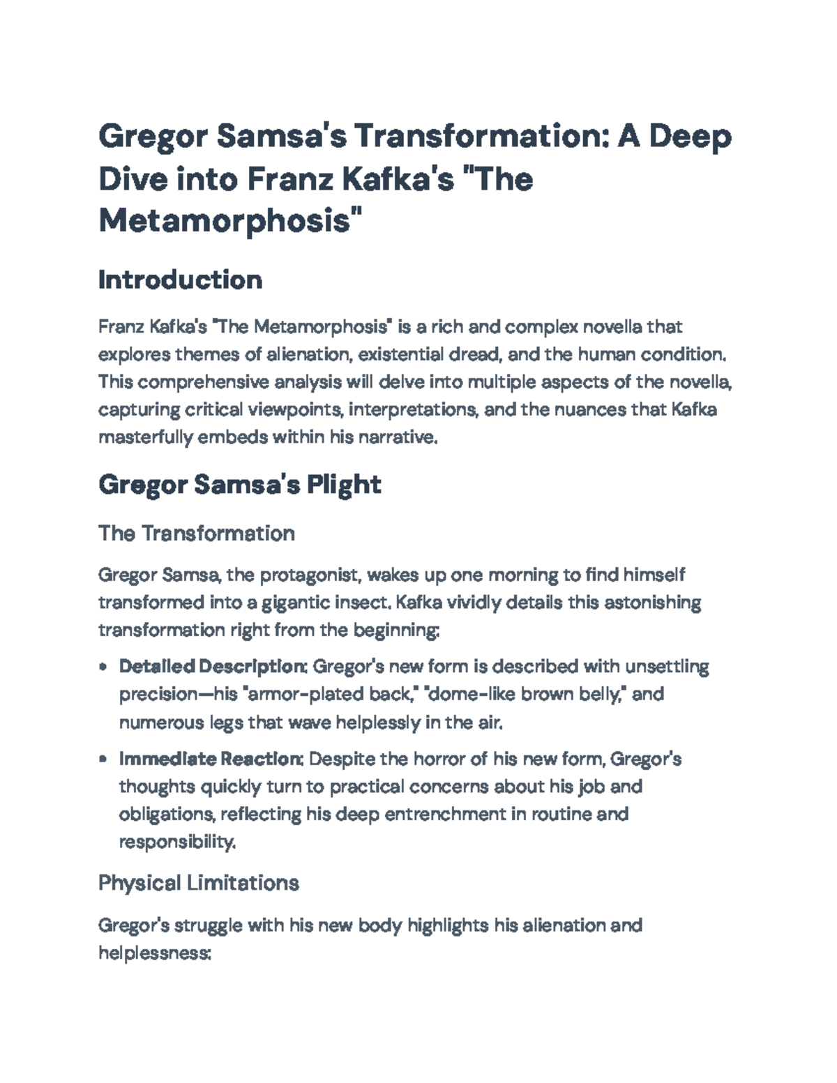 Franz Kafka's "The Metamorphosis": Analysis of Alienation and Dread ...