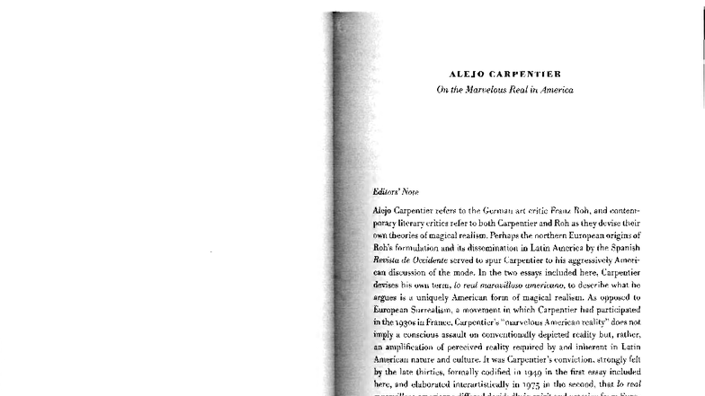ALEJO CARPENTIER: The Marvelous Real in America - An Analysis - Studocu