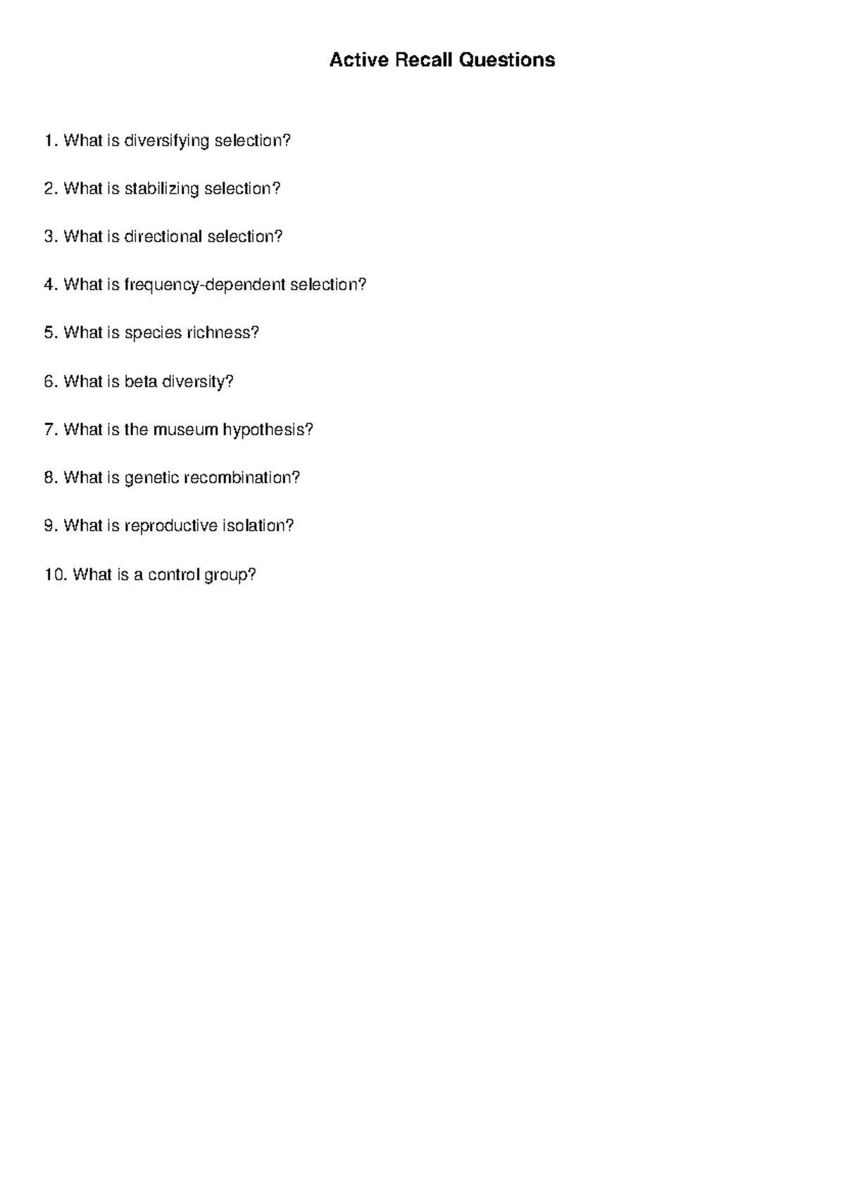 Active Recall Questions for Biology Exam Preparation - Studocu