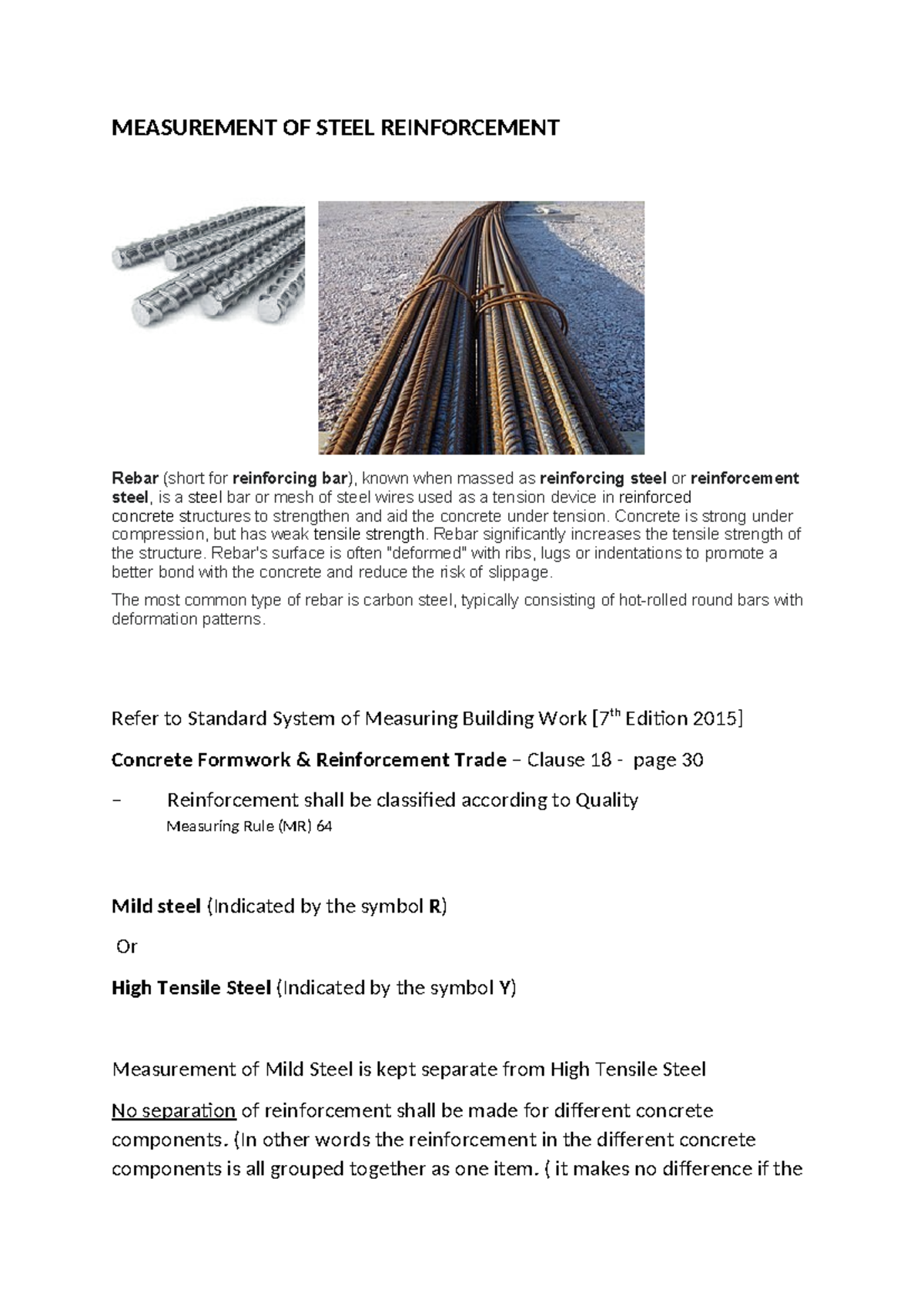 Measurement of Steel Reinforcement: Key Concepts and Guidelines - Studocu