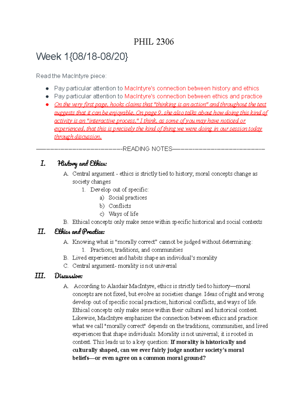 PHIL 2306 Week 1 Reading Notes: Ethics, Morality & Critical Thinking ...