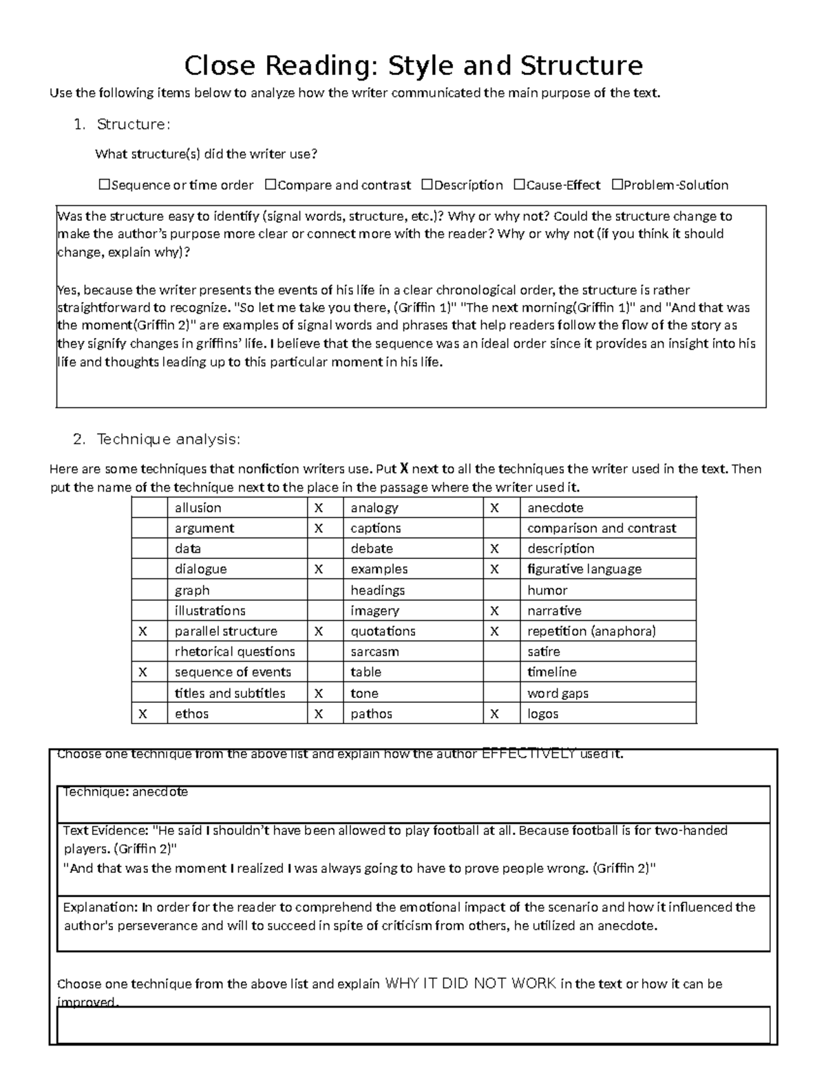 Close Reading Analysis: Style & Structure of NFL Letter - Studocu